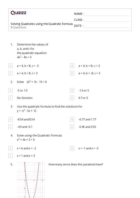quadratic equation worksheet