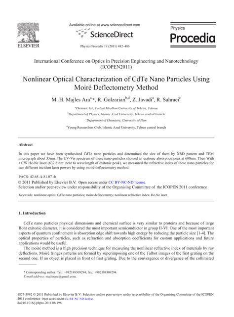 Pdf Nonlinear Optical Characterization Of Cdte Nano Particles Using