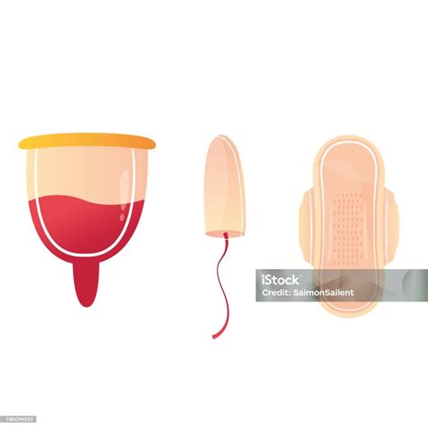 여성 위생 제품의 현대 벡터 그림 생리컵 생리대 탐폰 생리 보호 여성 친밀한 아이템 세트 보안에 대한 스톡 벡터 아트 및 기타 이미지 Istock