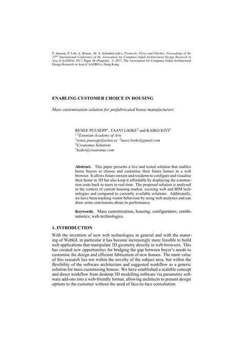 Pdf Enabling Customer Choice In Housing Mass Customisation Solution