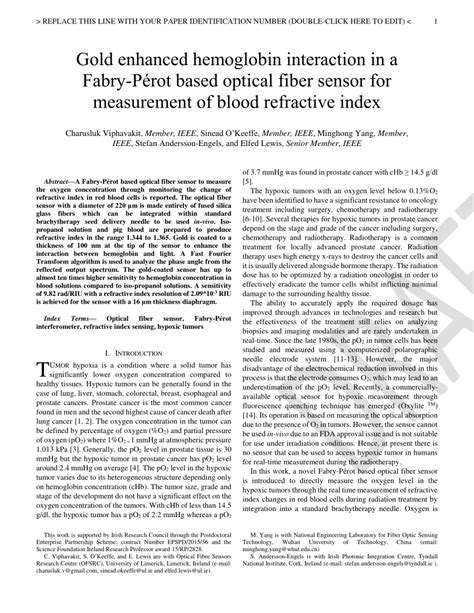 Pdf Gold Enhanced Hemoglobin Interaction In A Fabry Pérot Based Optical Fiber Sensor For
