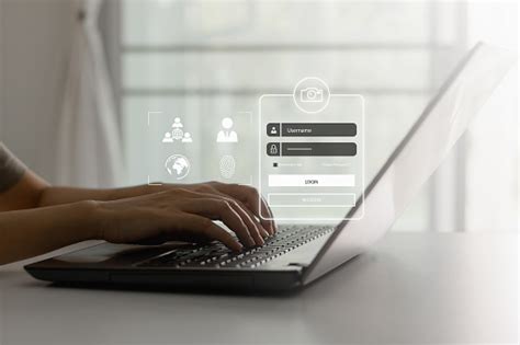 사이버 보안 개념 사용자는 컴퓨터 랩톱으로 인터넷 네트워크의 비밀번호 뱅킹 계정에 로그인합니다 해커 범죄 기술로부터 개인 정보