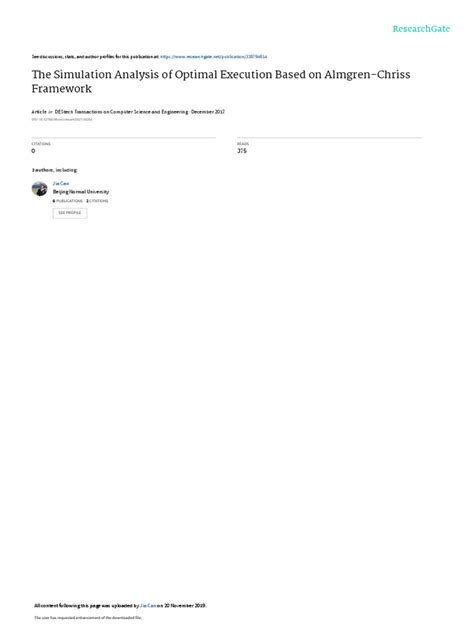 The Simulation Analysis Of Optimal Execution Based On Almgren Chriss Framework Pdf