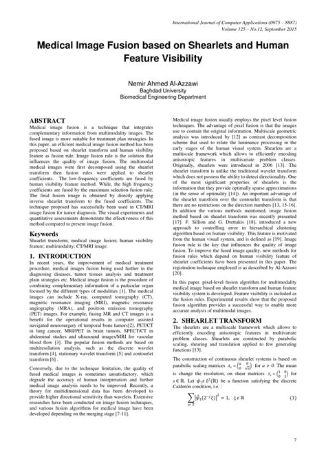 Pdf Medical Image Fusion Based On Shearlets And Human Feature Visibility