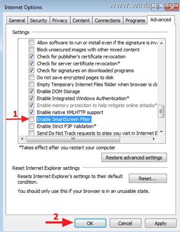 How To Turn Off Or ON SmartScreen Filter Feature In Internet Explorer WinTips Org
