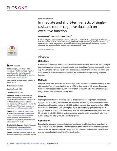 Pdf Immediate And Short Term Effects Of Single Task And Motor Cognitive Dual Task On Executive