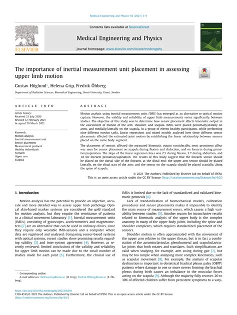 Pdf The Importance Of Inertial Measurement Unit Placement In Assessing Upper Limb Motion