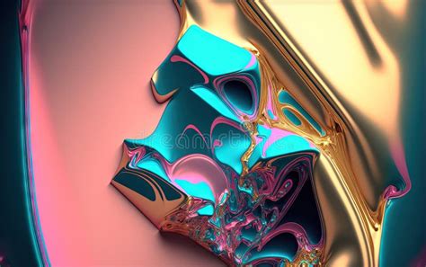 Abstract Background With Free 3d Golden Shapes Flowing And Melting In