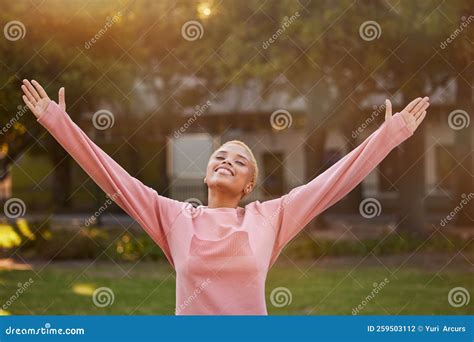 Freedom Nature And Happy Woman In Park To Relax And Have Fun Outdoor In Nature For Peace Quiet
