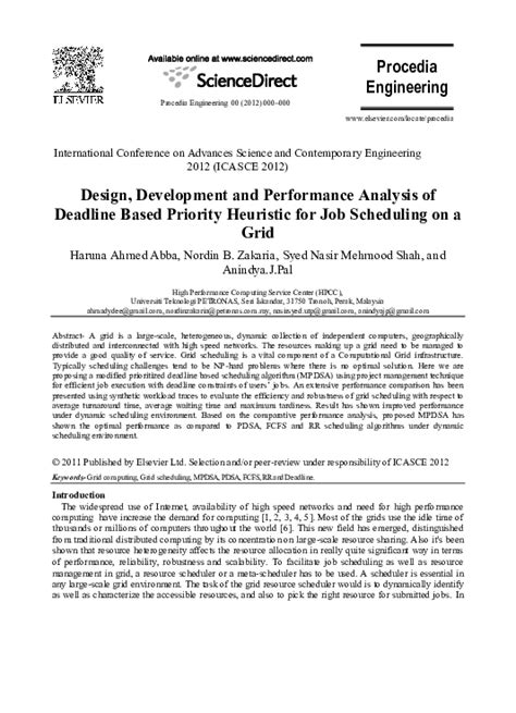 Pdf Procedia Engineering Design Development And Performance Analysis Of Deadline Based