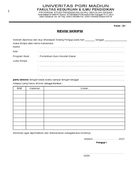 Form D1 D3 Revisi Skripsi Pdf