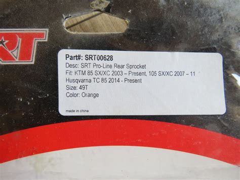 New Srt Pro Line Rear 49 T Sprocket Ktm 85 Xs Xc 105 Sx Sc Husqvarna 85