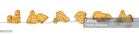 치즈 제품은 한 줄로 연속 그림을 채색합니다 다양한 종류의 치즈 연속 한 줄 그림 벡터 선형 그림 구멍에 대한 스톡 벡터 아트 및 기타 이미지 Istock