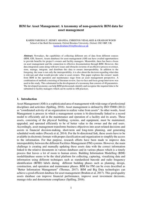 Pdf Bim For Asset Management A Taxonomy Of Non Geometric Bim Data For Asset Management