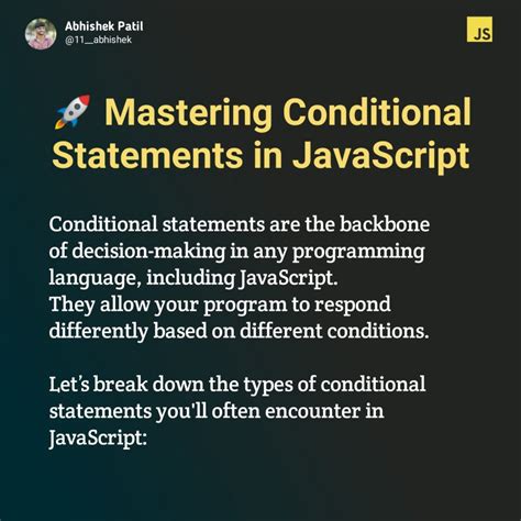 Abhishek Patil On Linkedin 🎉 Just Learned Conditional Statements In Javascript From If Else To