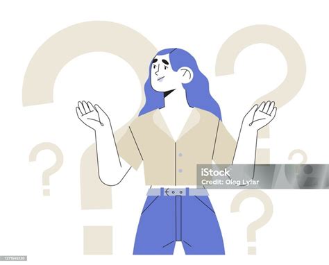 문제 해결 또는 검색 솔루션을 물음표와 사려 깊은 문자 문제 해결 및 선택 여자는 당황하고 정답을 모른다 자주 질문 개념 사색에