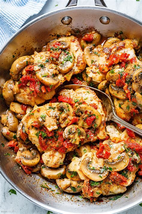 Garlic Mushroom Chicken Thighs Recipe With Sun Dried Tomatoes Chicken