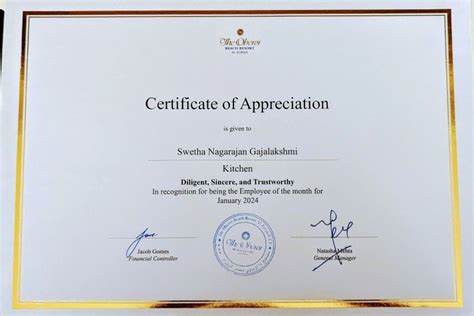 Swetha Gajalakshmi On Linkedin Received Certificate Of Appreciation For Employee Of The Month
