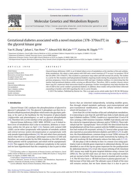 Pdf Gestational Diabetes Associated With A Novel Mutation 378
