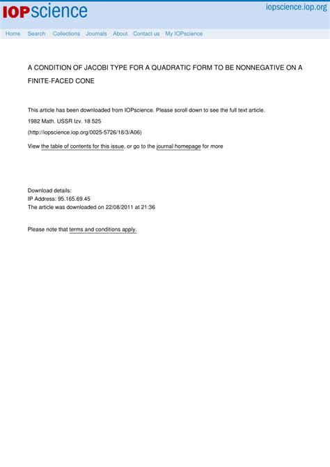 Pdf A Condition Of Jacobi Type For A Quadratic Form To Be Nonnegattve On A Finite Faced Cone
