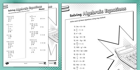 Solving Algebraic Equations Activity Sheet Twinkl