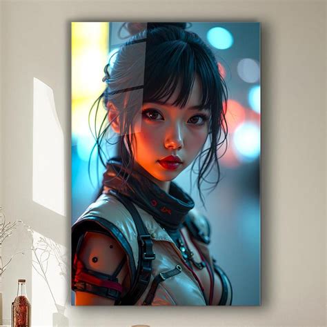 Anime Girl Glass Wall Art Asian Woman Portrait Tempered Glass Wall