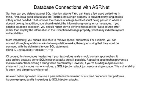 PPT Database Connections With ASP Net PowerPoint Presentation Free Download ID 611227