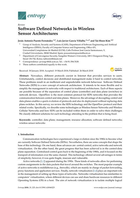 pdf software defined networks in wireless sensor architectures