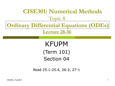 Ppt Cise301 Numerical Methods Topic 8 Ordinary Differential