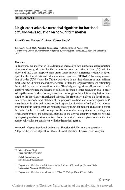 A High Order Adaptive Numerical Algorithm For Fractional Diffusion Wave Equation On Non Uniform