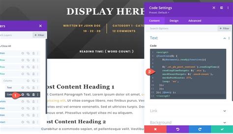 how to display post estimated reading time and word count in divi with readingtime js ask