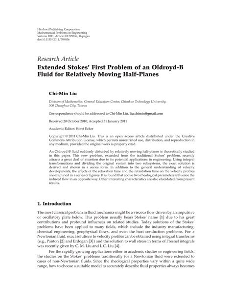 Pdf Extended Stokes First Problem Of An Oldroyd B Fluid For