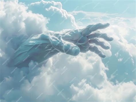 A 3d Giant Hand Reaching Out From The Clouds Premium Ai Generated Image