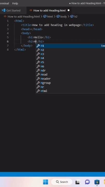 How To Add Heading In Webpage Coding Website Webdevelopment Vscode Youtube