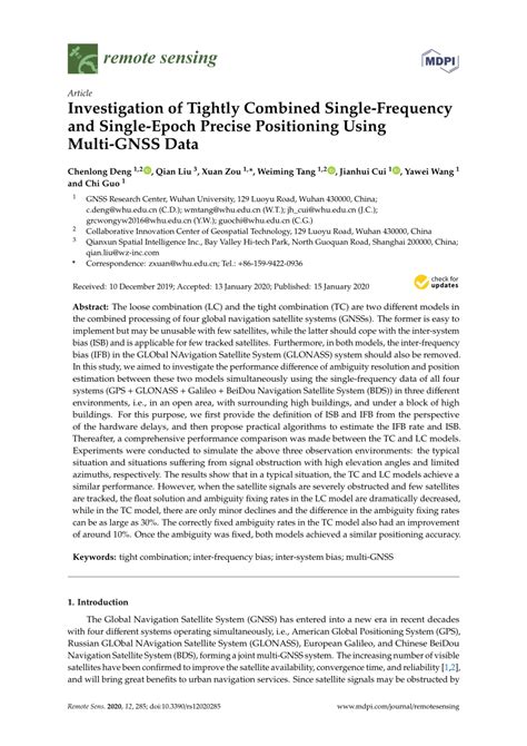 Pdf Investigation Of Tightly Combined Single Frequency And Single Epoch Precise Positioning
