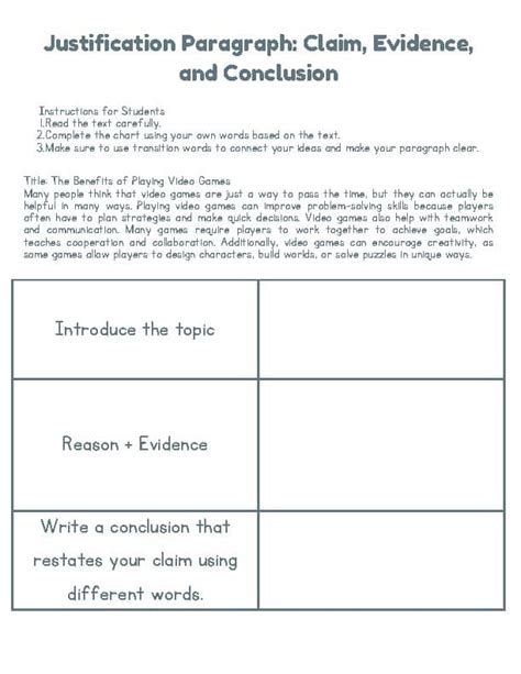 Justification Paragraph Practice Engaging Reading And Writing Activities