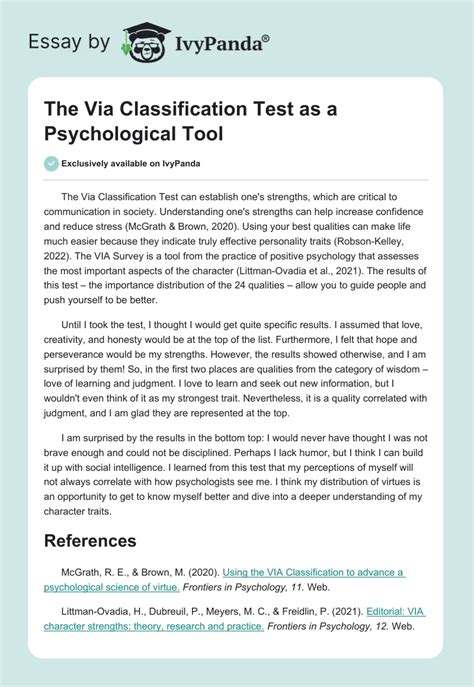 The Via Classification Test A Psychological Tool 288 Words