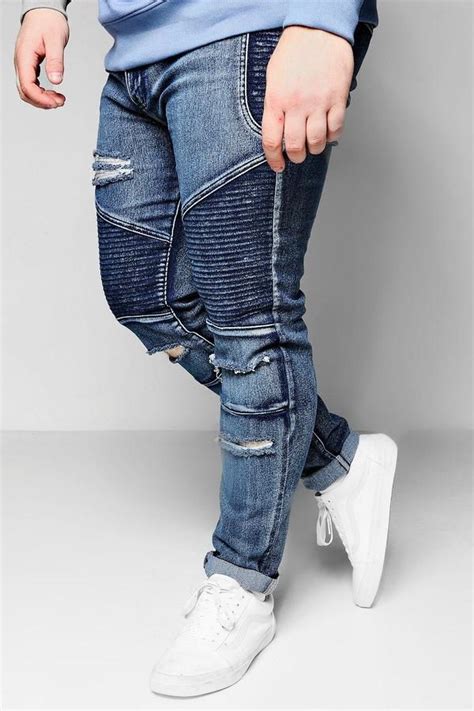 Plus Size Blue Skinny Fit Ripped Biker Jeans Ripped Biker Jeans Big And Tall Style Biker Jeans