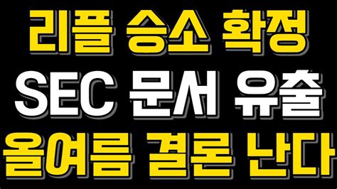 리플 승소 확정 Sec 문서 유출 올여름 결론 난다 Youtube