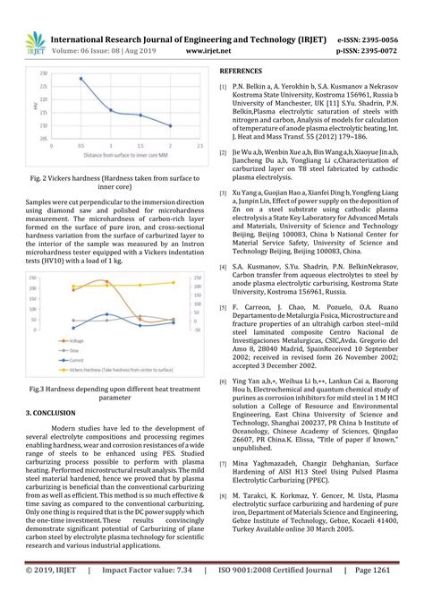 Irjet Carburizing Of Plane Carbon Steels By Electrolyte Plasma Pdf