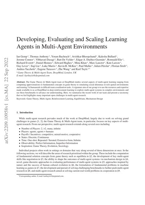 Pdf Developing Evaluating And Scaling Learning Agents In Multi Agent Environments