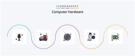 Computer Hardware Line Filled Flat 5 Icon Pack Including Cpu Chip Computer Hdmi Cable