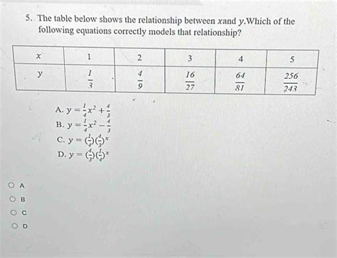 Solved 5 The Table Below Shows The Relationship Between Xand Ywhich