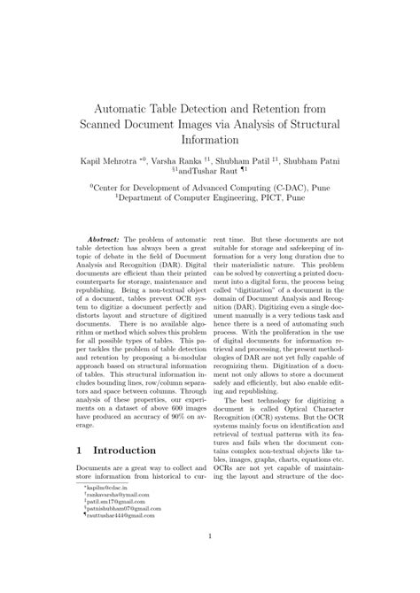 Pdf Automatic Table Detection And Retention From Scanned Document Images Via Analysis Of