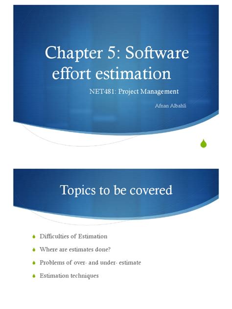 Chapter 5 Software Effort Estimation Net481 Project Management Pdf