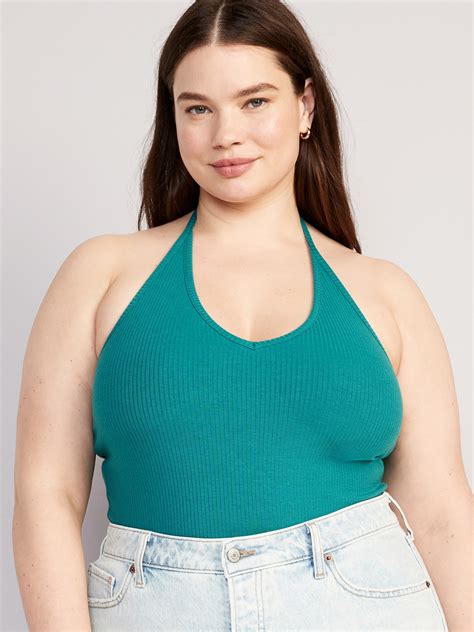 Rib Knit V Neck Cropped Halter Top For Women Old Navy