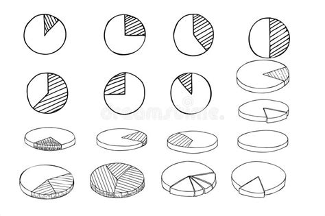 Hand Drawn Set Of Pie Charts With Segmented Sections In Different Proportions Vector Isolated