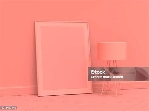 플로어 램프가 있는 단색 분홍색 방의 바닥에 단색 수직 포스터 프레임 3d 렌더링 0명에 대한 스톡 사진 및 기타 이미지 0명 가구 거실 스탠드 Istock