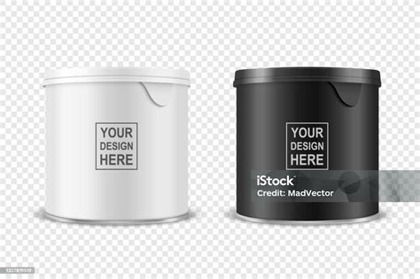 벡터 3d 사실적 빈 광택 흰색 검은 금속 주석 캔 통조림 식품 투명 배경에 격리 된 뚜껑 세트 감자 칩 포장 작은 크기 디자인 템플릿 모형 전면 보기 0명에 대한 스톡