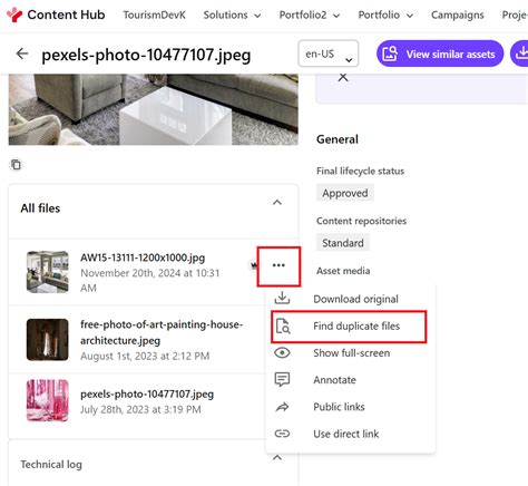 content hub view original and duplicate assets in dam sitecore